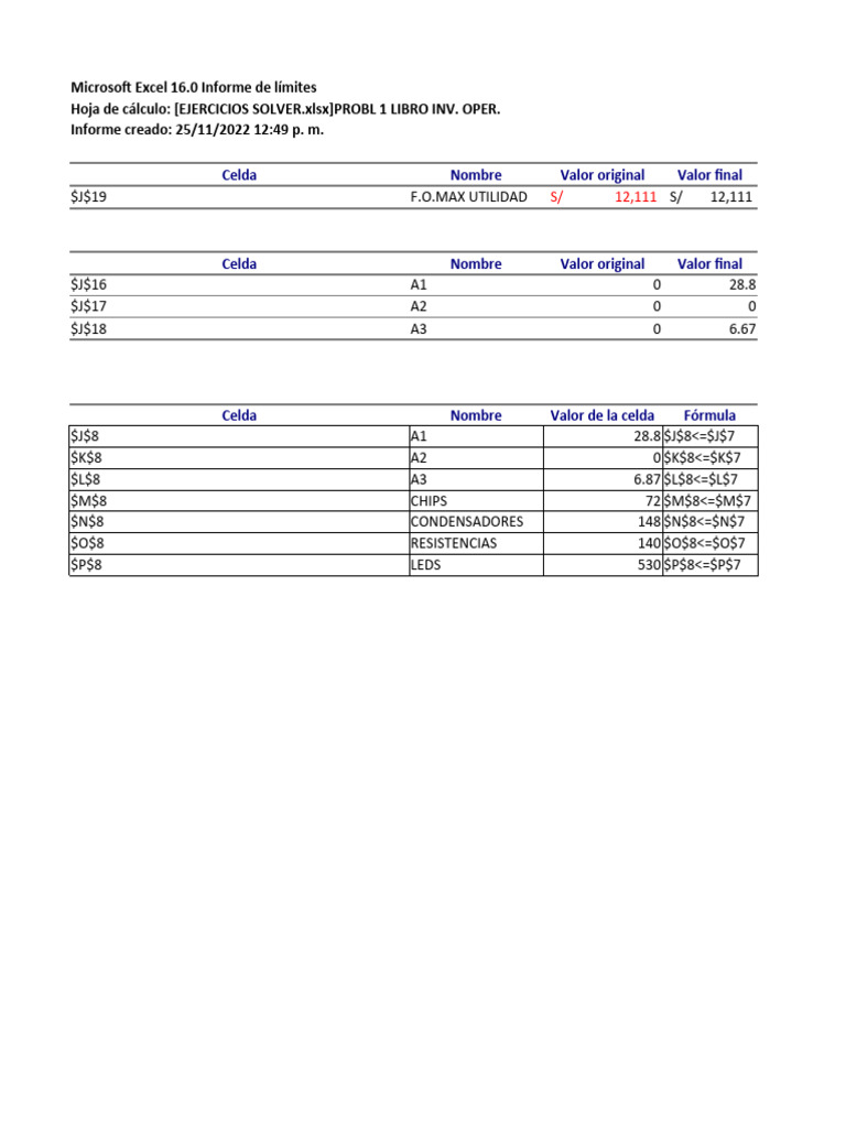 Ejercicio 1 Examen Final Invop | PDF | Hoja de cálculo | Computación incremental