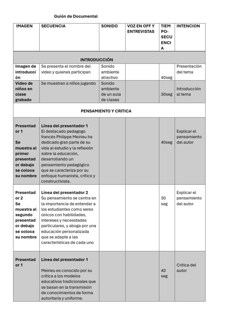 Guión de Documental | PDF | Enseñando | Pensamiento