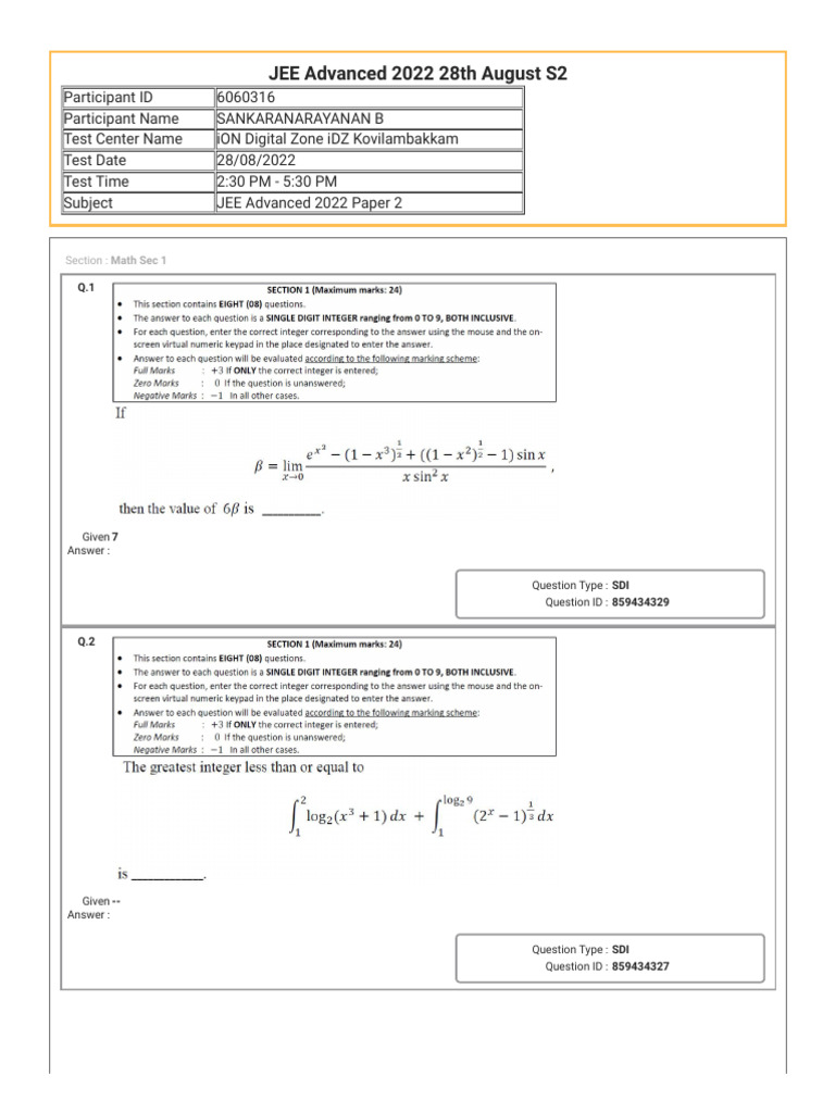JEE Advanced 2022 Paper 2 Solutions | PDF | Standardized Tests ...