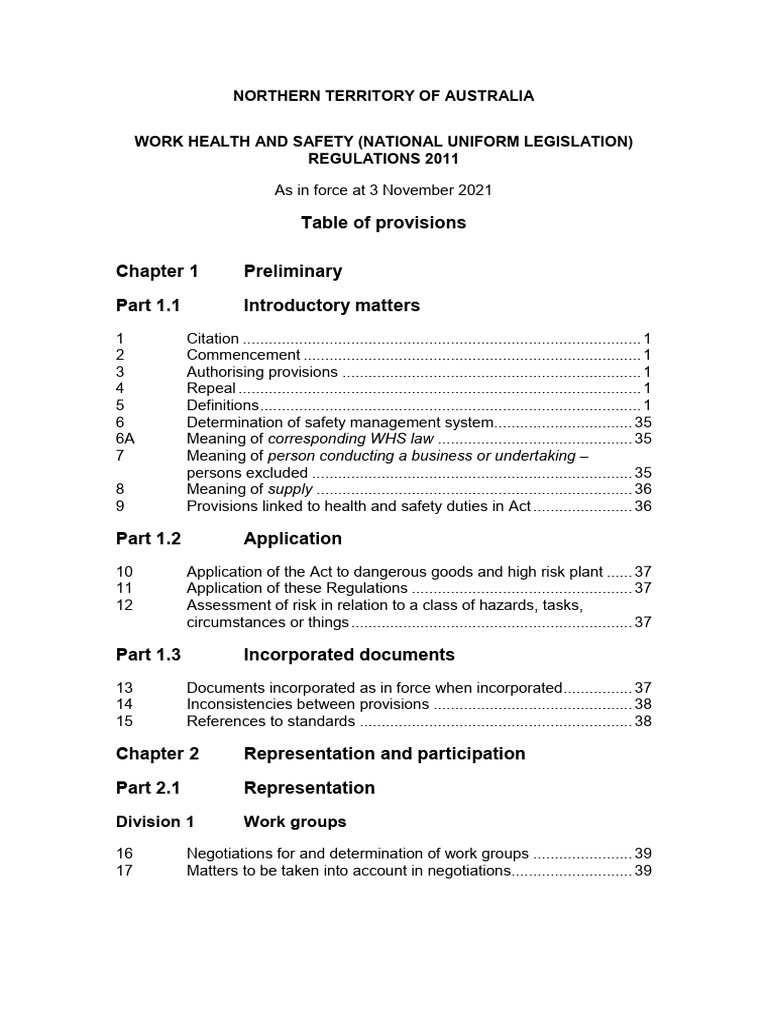 NT Work Health & Safety Regulations 2011 | PDF | Dangerous Goods ...