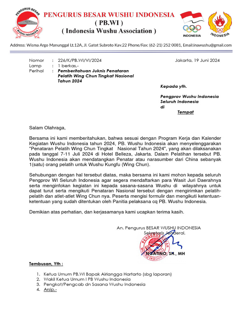 Penataran Pelatih Wing Chun 2024 Jakarta | PDF