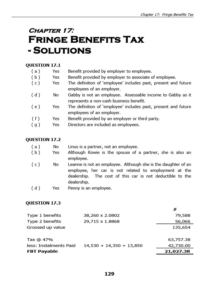 Topic 14 Fringe Benefits Tax Practice Solution | PDF | Employee Benefits | Expense