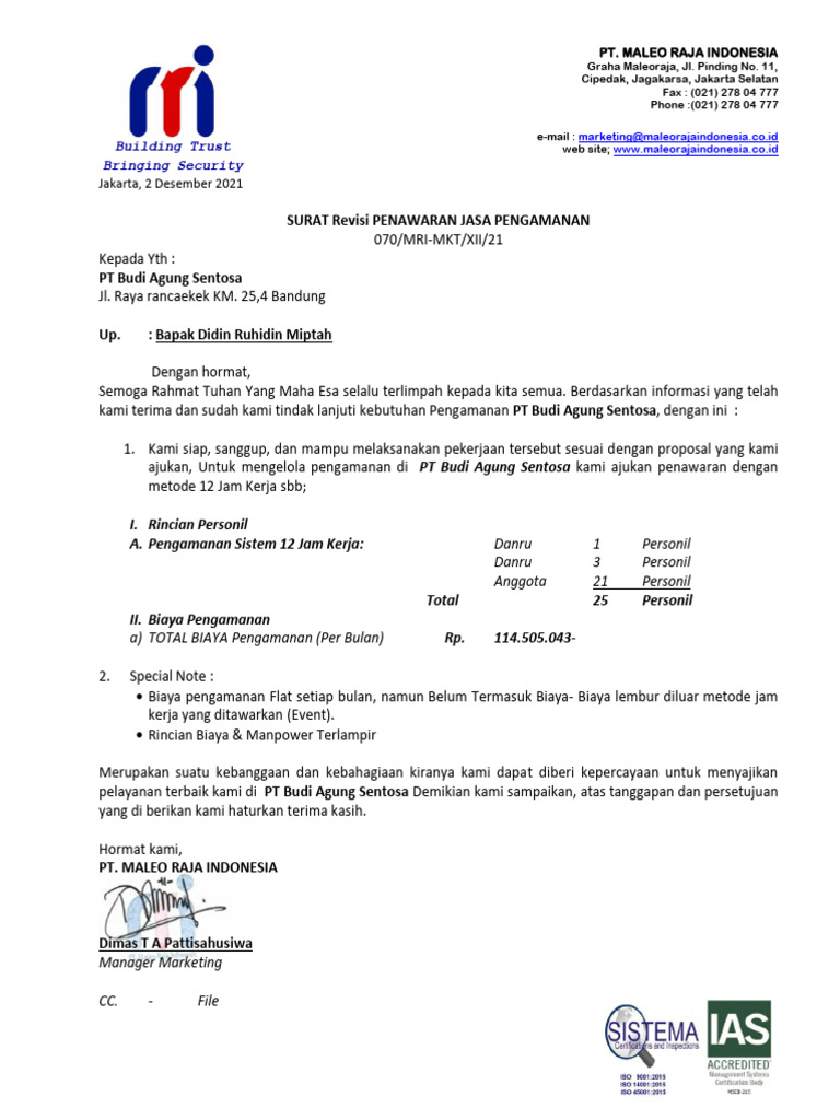 070 - Surat Penawaran PT Budi Agung Sentosa | PDF