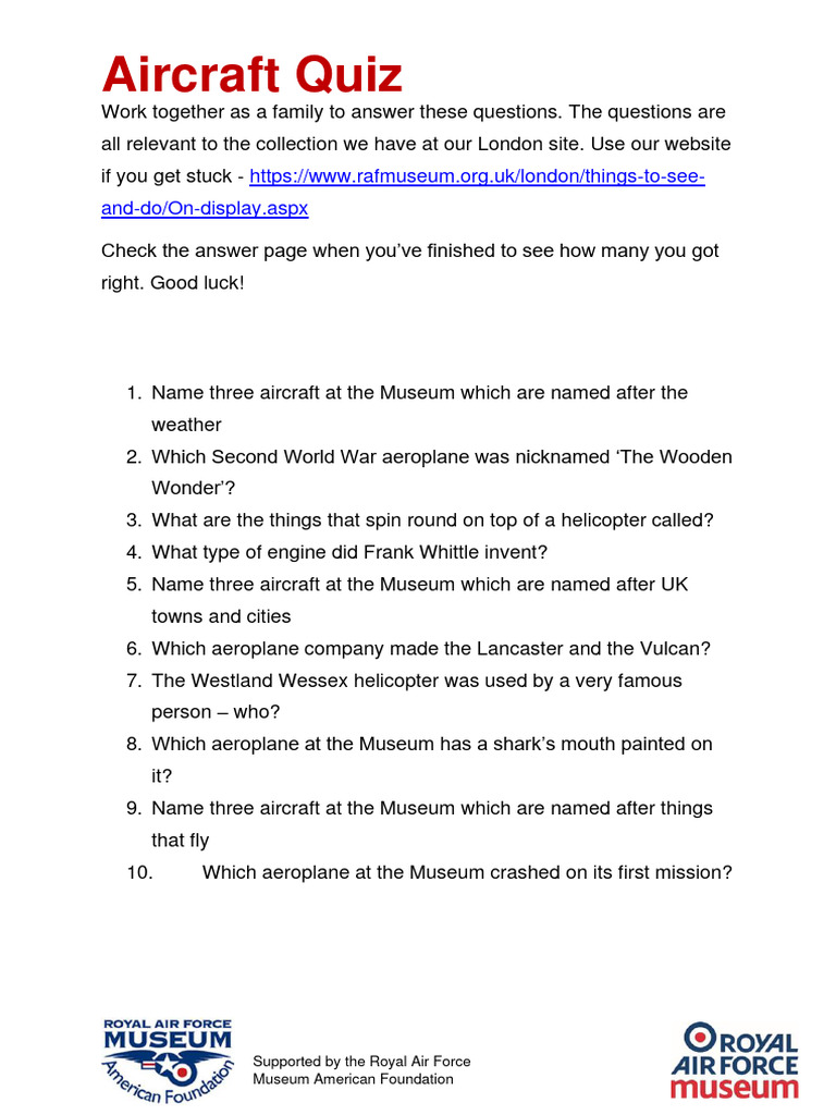 RAF Museum Aircraft Family Quiz | PDF | Social Science | Young Adult