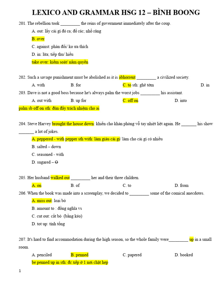 Lexico and Grammar HSG Anh 12 Bình Boong-1-2 | PDF
