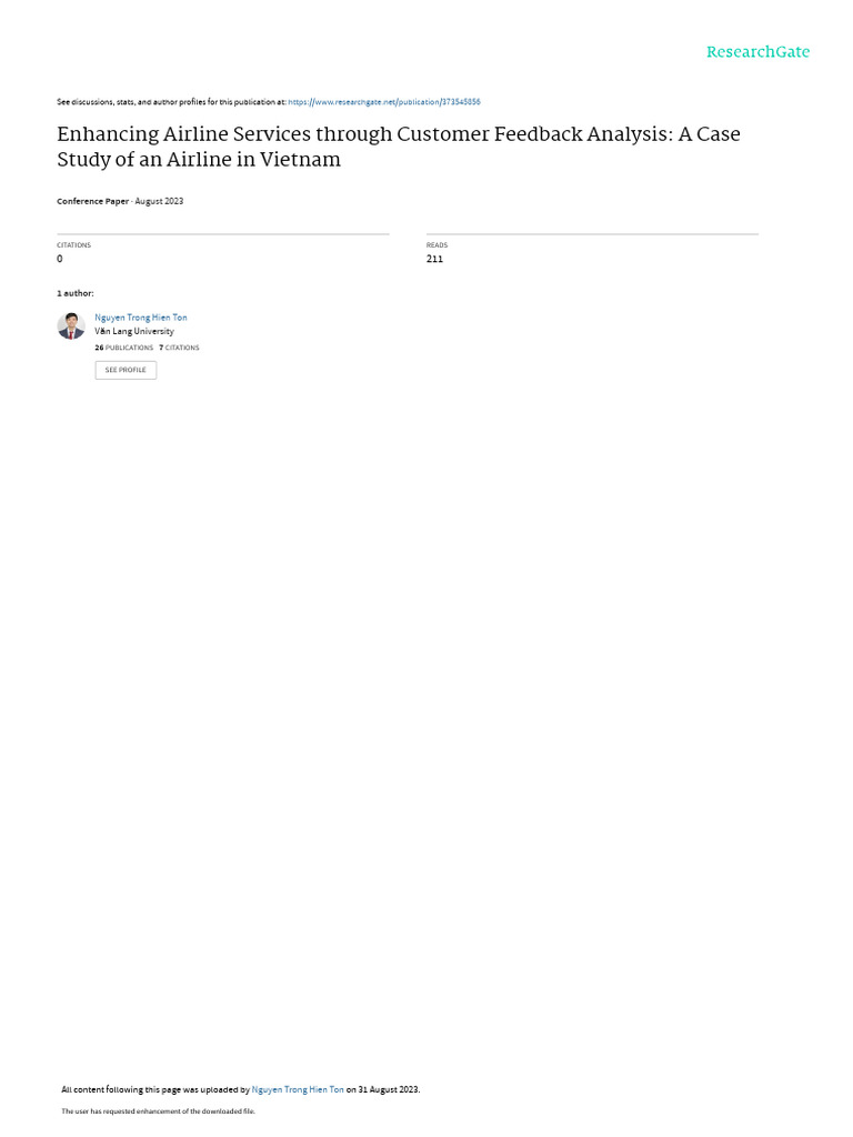Enhancing Airline Services Through Customer Feedback Analysis: A Case ...