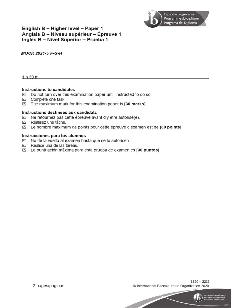 IBDP English B HL Paper 1 Mock 2021 | PDF | Human Communication