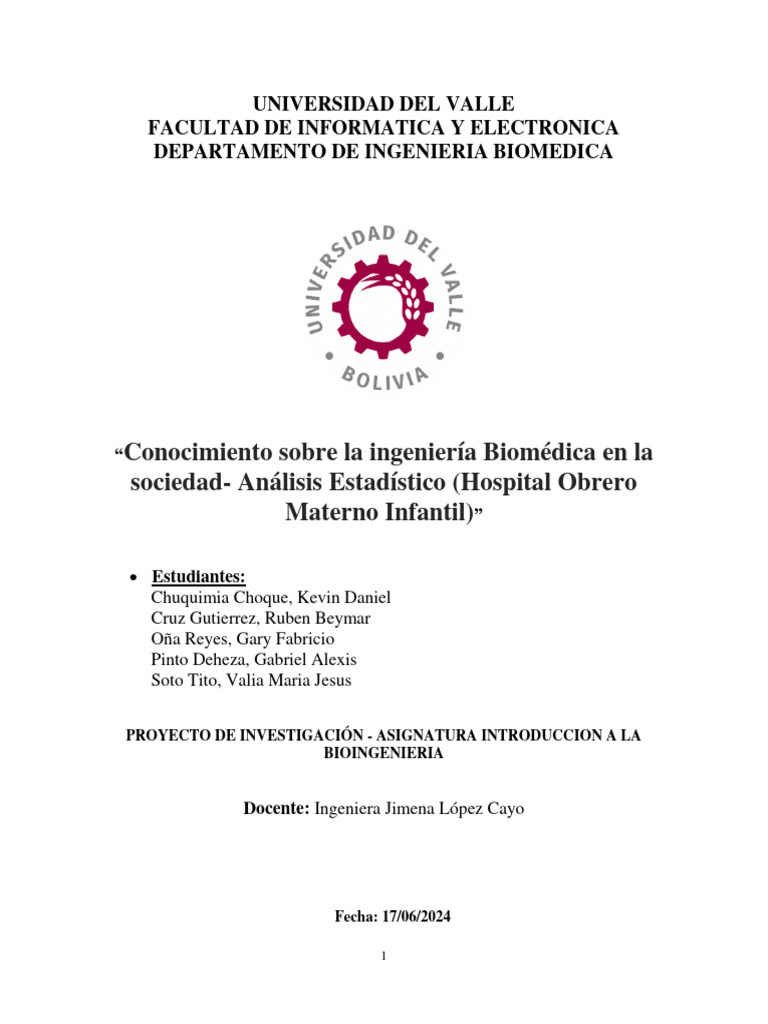 Informe Final Intro Encuesta | Descargar gratis PDF | Metodología de encuesta | Ingeniería Biomédica