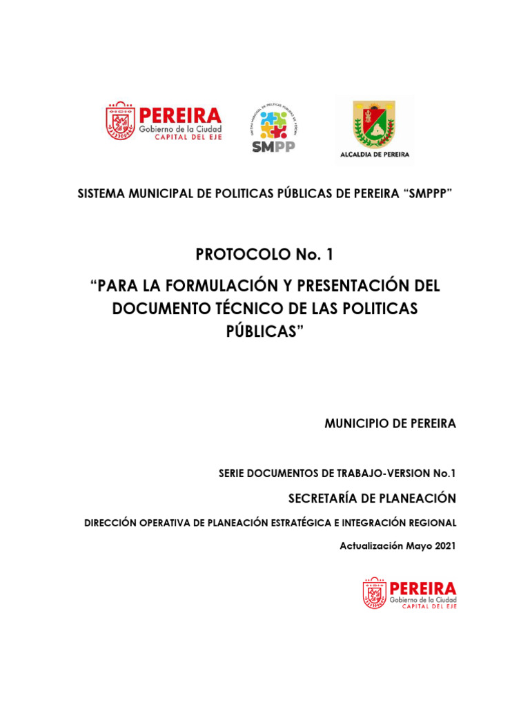PROTOCOLO No.1 FORMULACIÃ N DE LA POLITICA PÃ BLICA MAYO 2021 | PDF | Matriz (Matemáticas ...