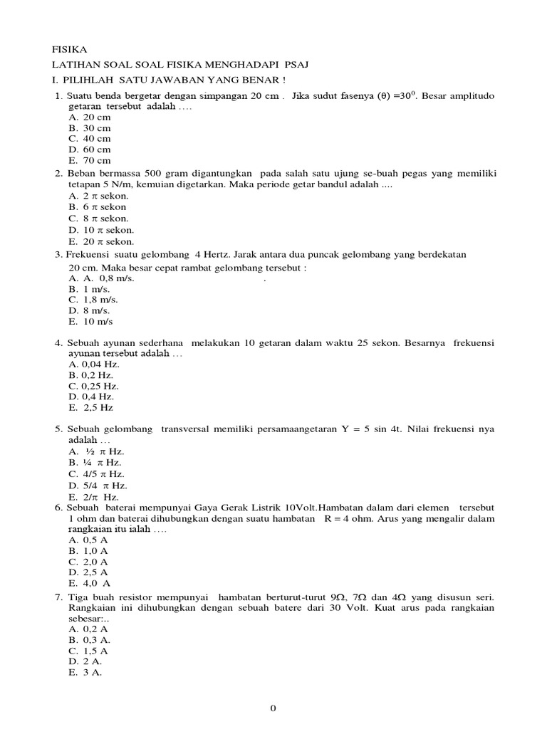 Soal Fisika Latihan Menghadapi Psaj 2024 | PDF