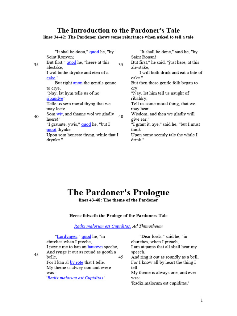 The Pardoner's Prologue Overview | PDF
