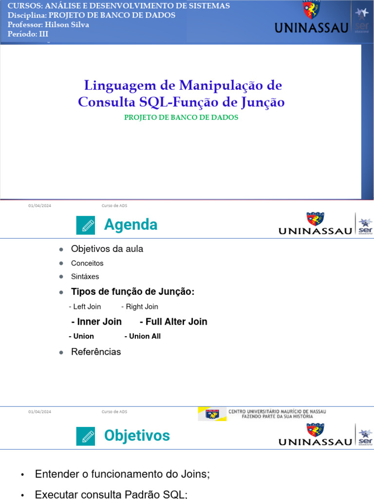 Linguagem de Manipulação de Consulta SQL - Função de Junção | PDF | SQL ...