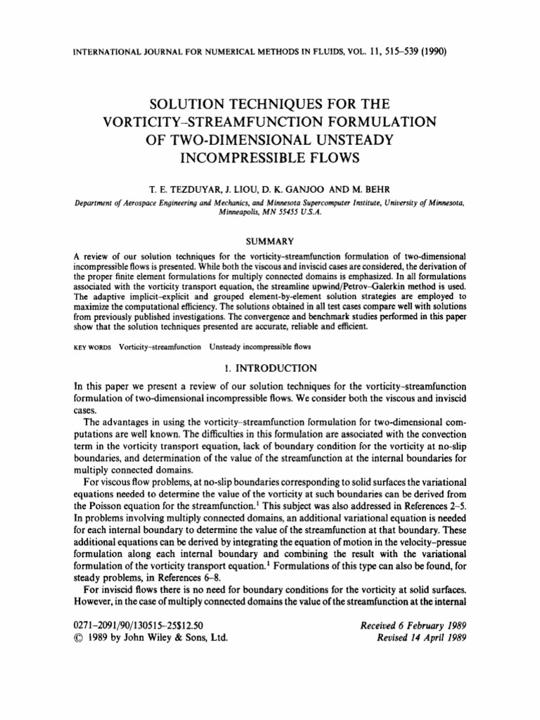 Solution Techniques For The Vorticity-Streamfunction Formulation O F Two-Dimensional Unsteady ...