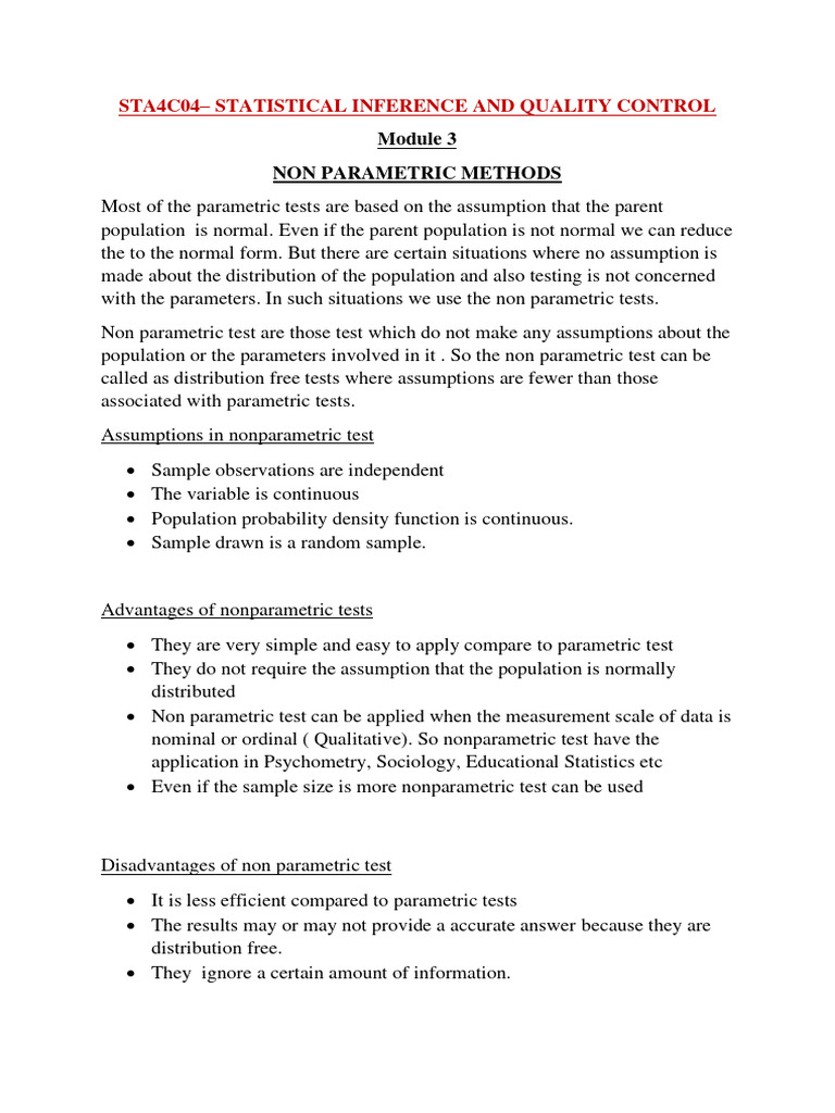 Non Parametric Test Notes Pdf Nonparametric Statistics Statistical Hypothesis Testing