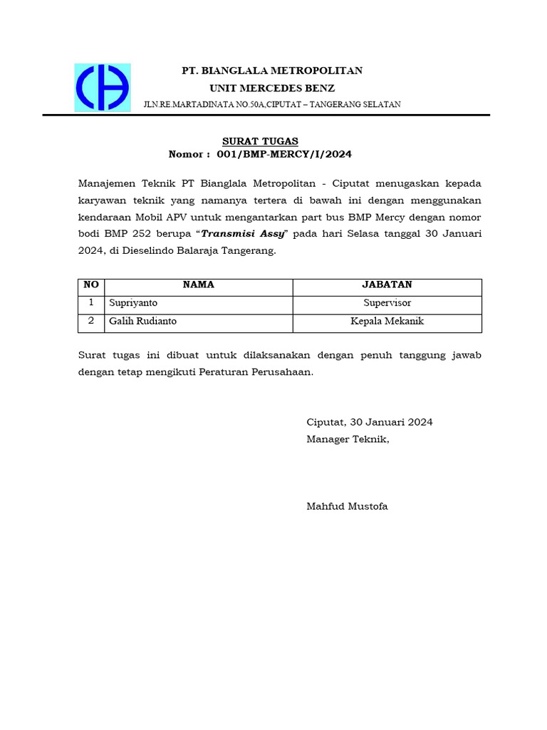 Contoh Surat Tugas P2M | PDF