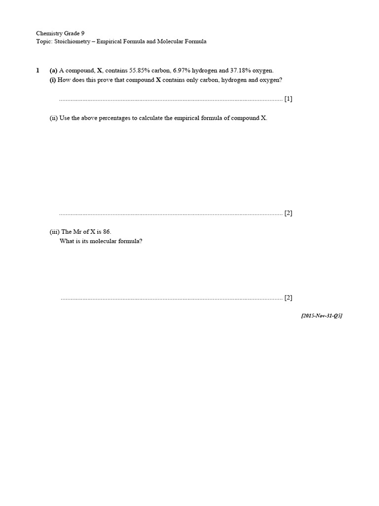 IGCSE Chemistry Stoichiometry Worksheet-Empirical Formula | PDF | Tin ...