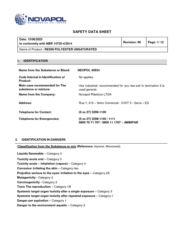 Neopol 40834 MSDS | PDF | Fires | Combustion