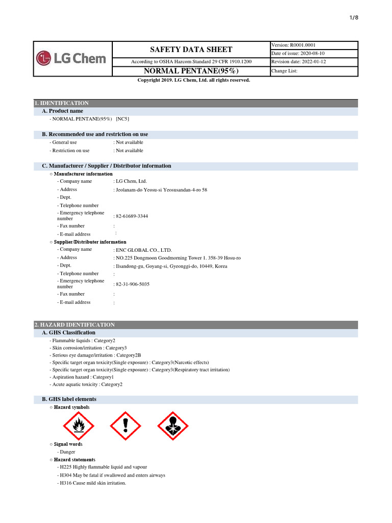 Pentane MSDS | PDF | Waste | Dangerous Goods