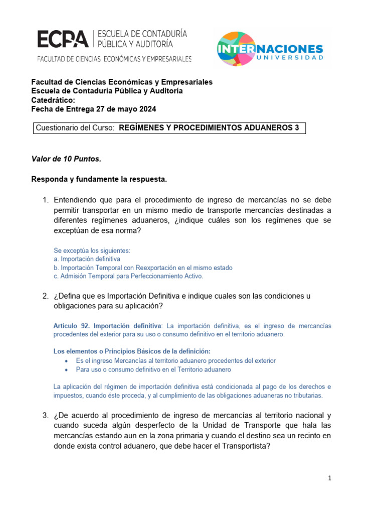 Tarea Regimenes 3 | PDF | aduana Tarea Regimenes 3 | PDF | aduana