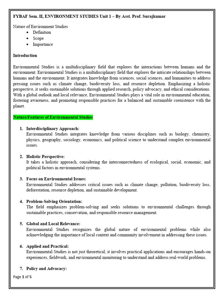 Unit I - ENVIRONMENT STUDIES Sem II | PDF | Sustainability | Conservation Biology