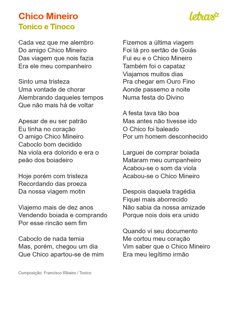 CHICO MINEIRO - Tonico e Tinoco (Impressão) | PDF