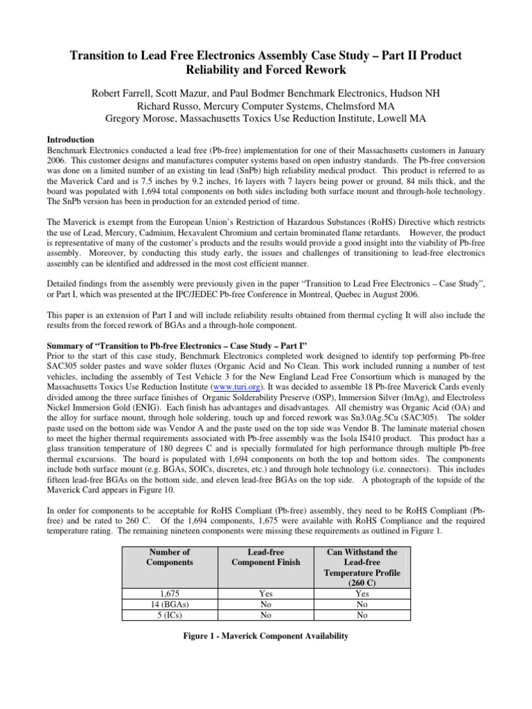 Transition to a Lead Free Electronics Assembly Case Study - Part II ...