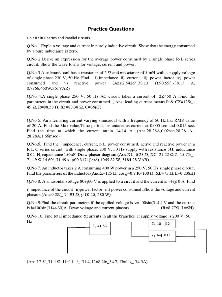 Practice Questions_UnitII_UnitIII | PDF | Transformer | Ac Power