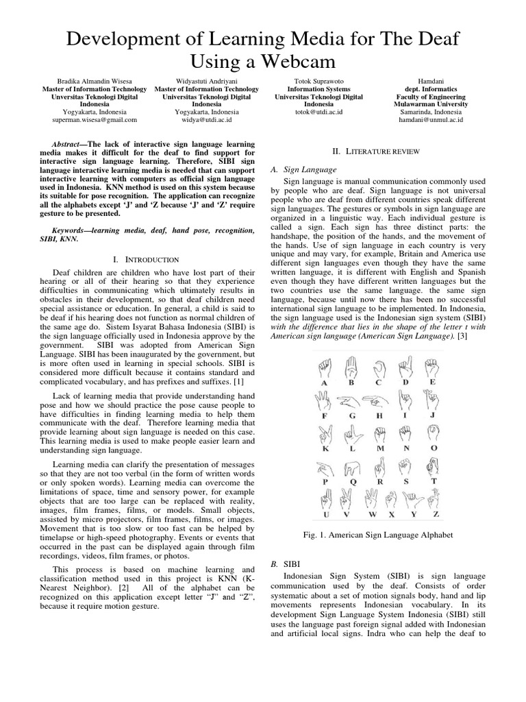 Development of Learning Media For The Deaf Using A Webcam | PDF | Sign ...