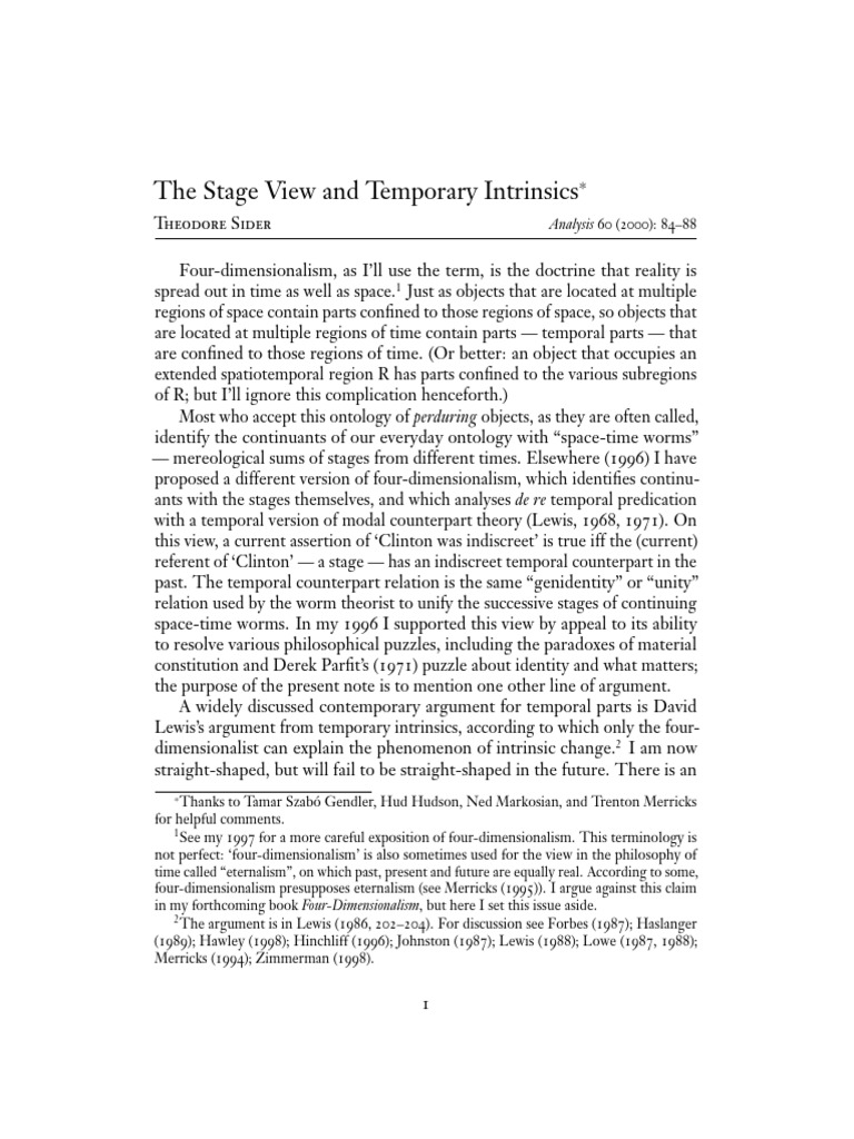 Stage View and Temporary Intrinsics | PDF | Metaphysics | Philosophical ...