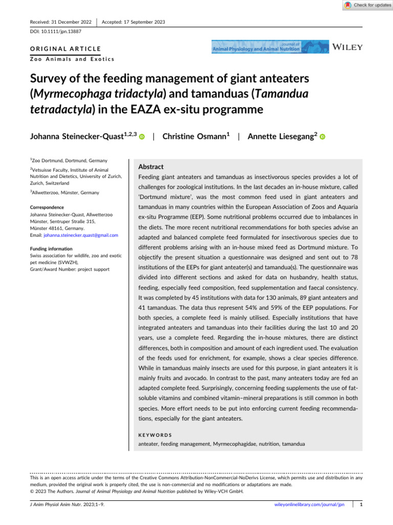 QUAST Et Al 2023 - Survey of The Feeding Management of Giant Anteaters ...