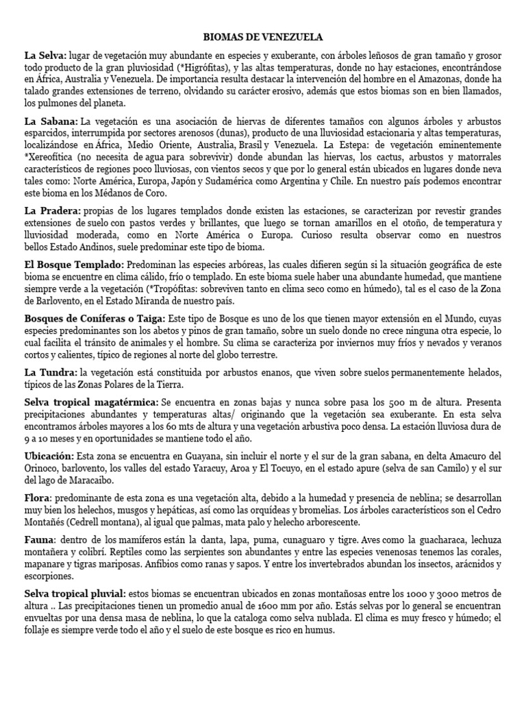 Biomas de Venezuela | PDF | Selva | Sabana