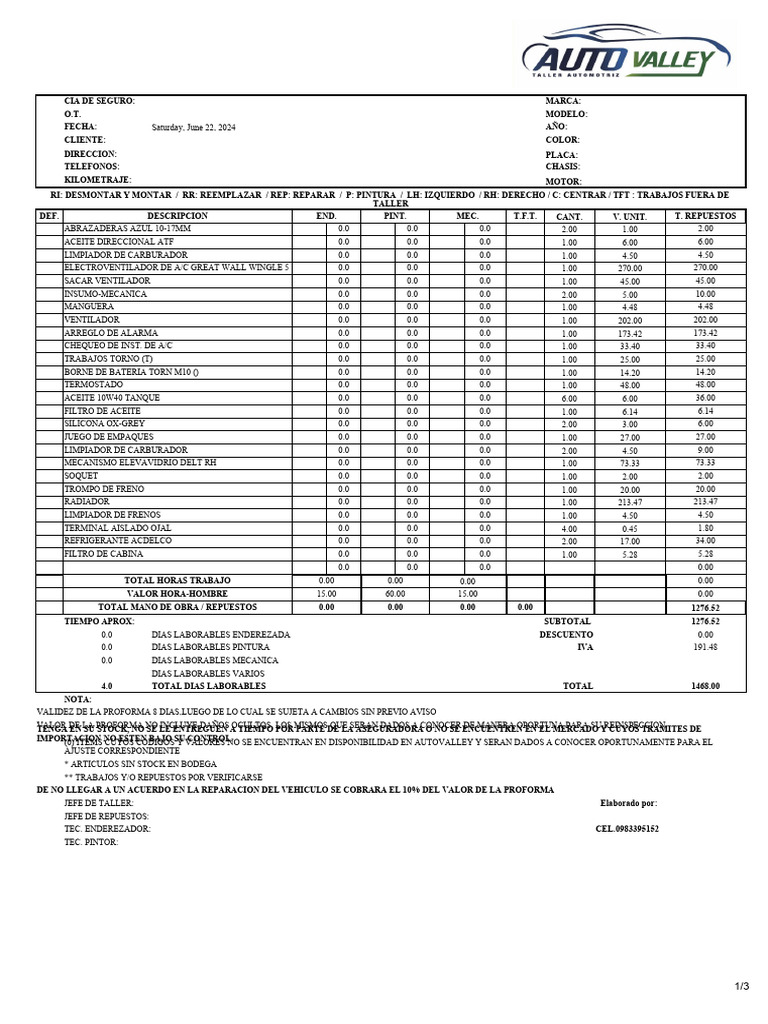 FORMATO PROFORMA Autovalley | PDF