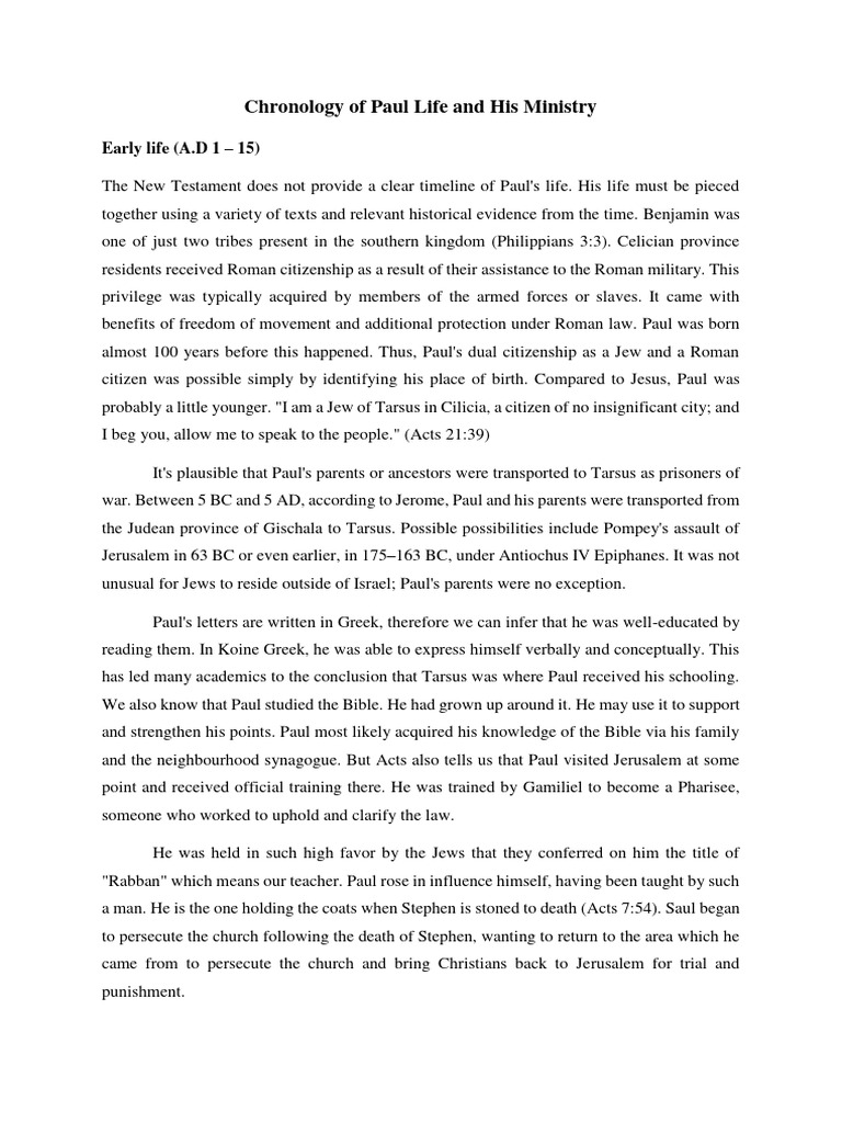 Chronology of Paul Life and His Ministry, (Assignment) | PDF | Paul The ...