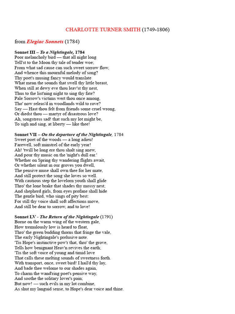 Charlotte Smith - Sonnets and Beachy Head Estratti | PDF