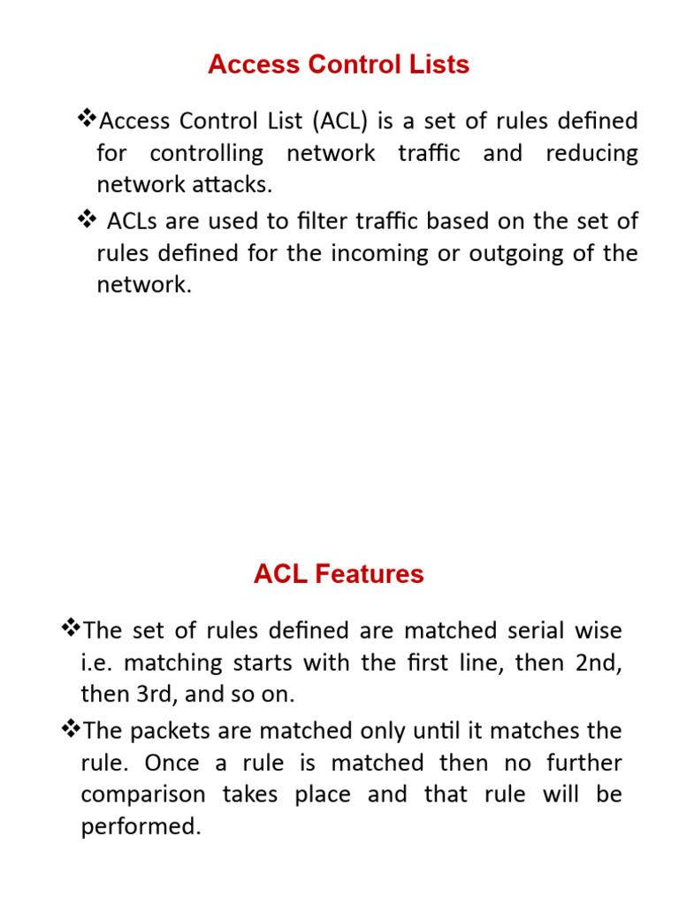 Lec 09,10 - Access Control Lists | PDF | Internet Protocols | Ip Address