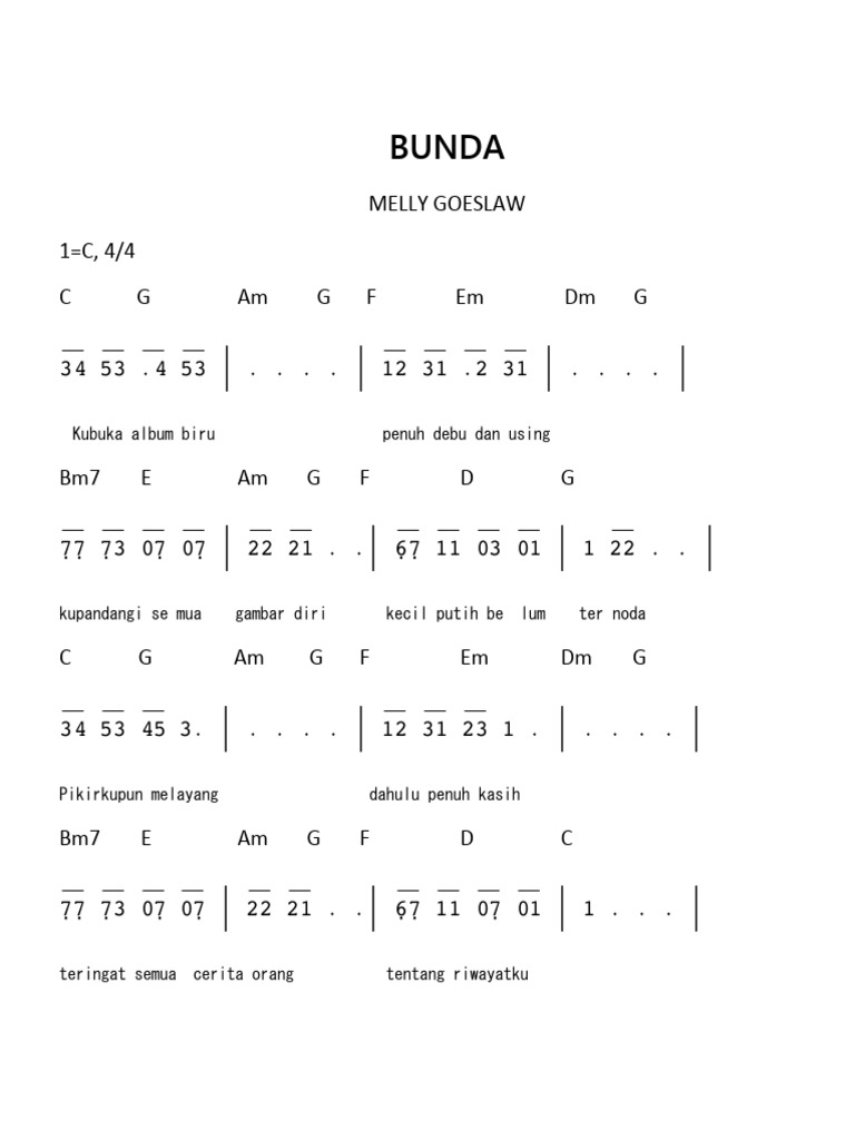 Notasi dan Chord Lagu Bunda | PDF