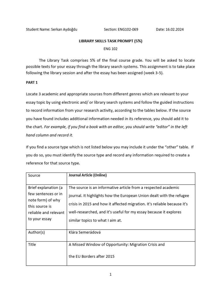 Library Task - Task Sheet | PDF | European Union | Human Migration