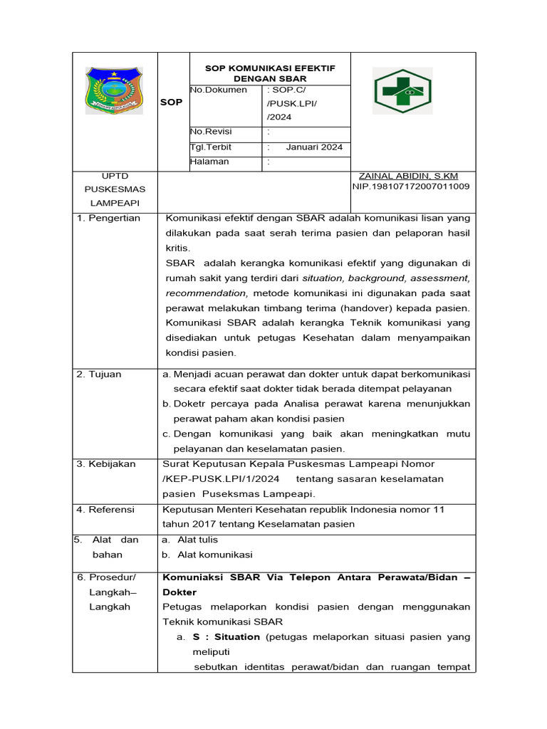 Sop Sbar | PDF | Sains & Matematika