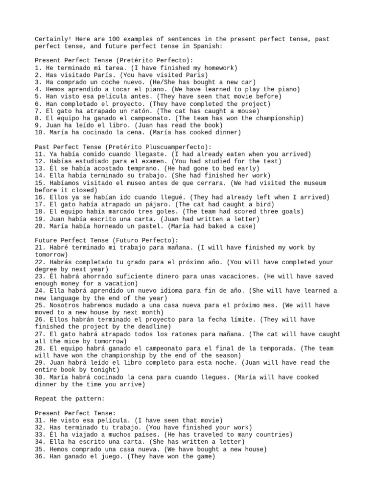 Perfect Tense in Spanish | PDF