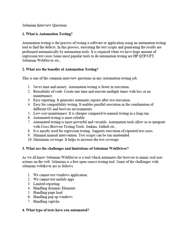 Automation Testing Interview Question - V1 - 0 - 1 | PDF | Selenium ...