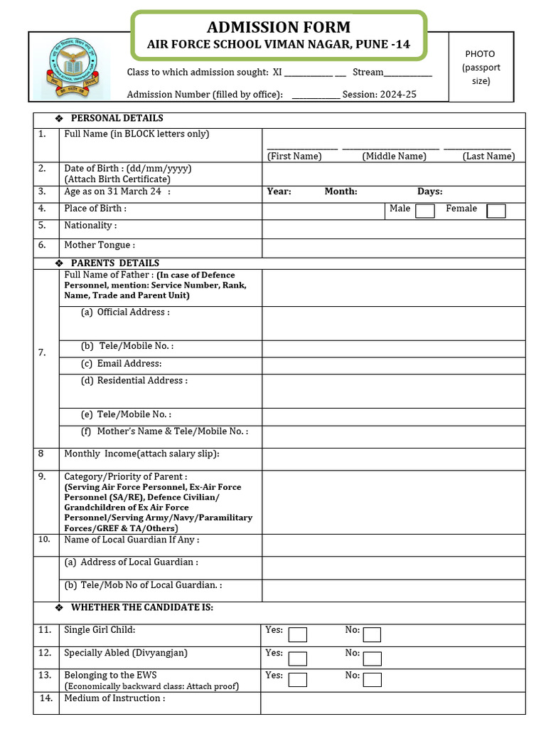 784128367xi Adm Form 2023-24 | PDF