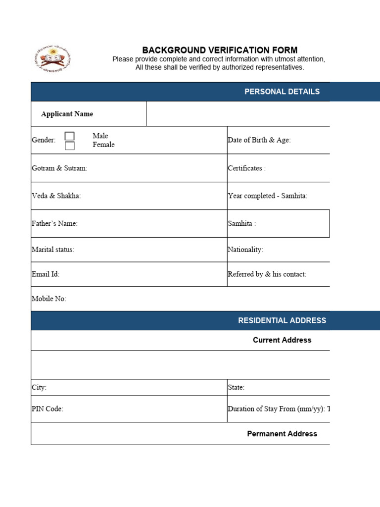 Background Verification Form | PDF | Law