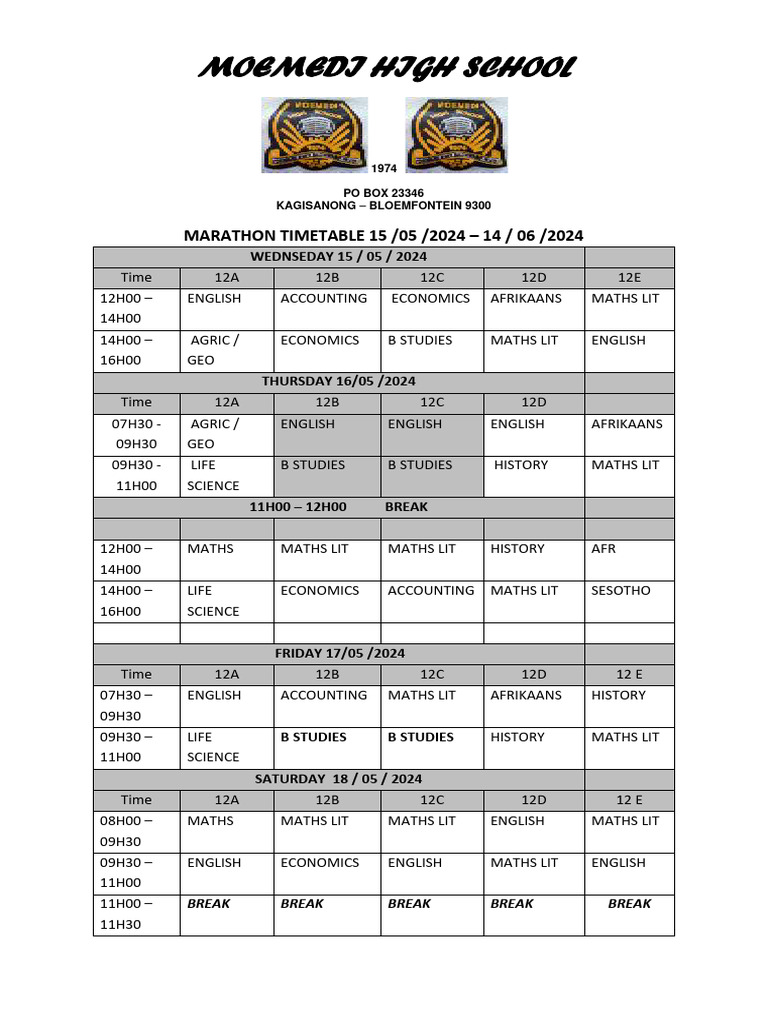 Corrected Marathon Timetable May - June 2024 - 123855 | PDF