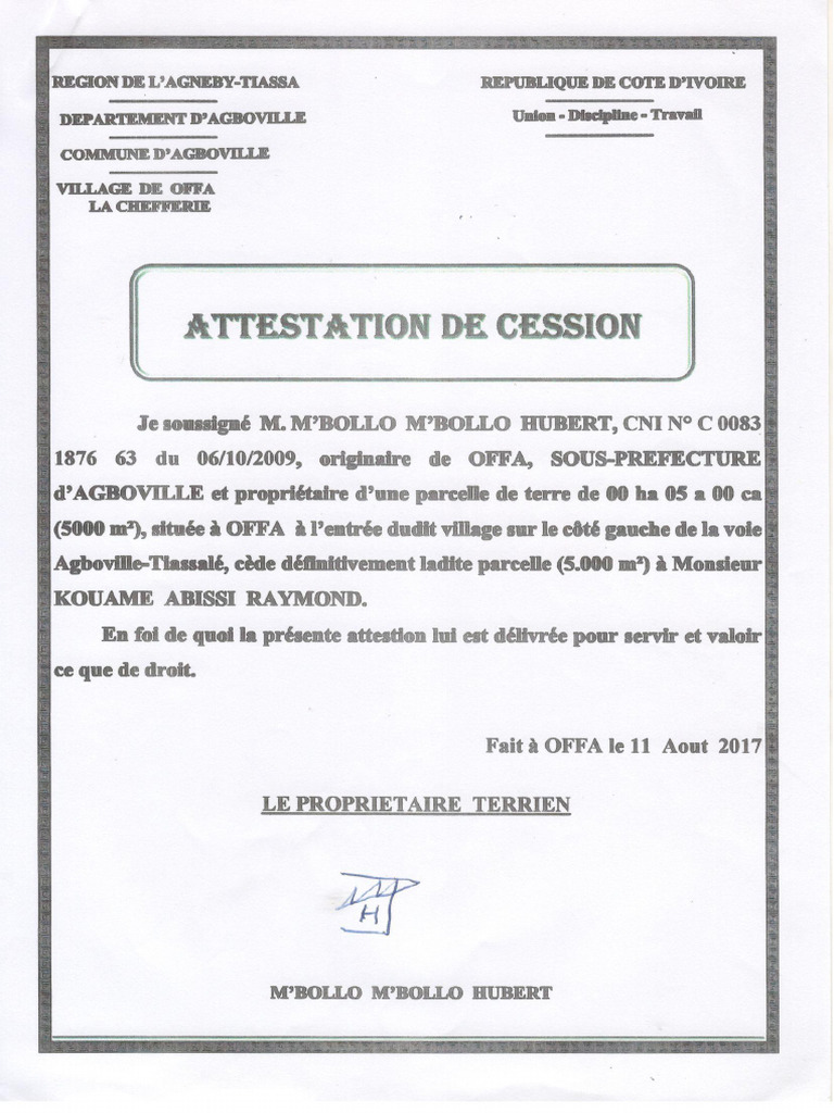 Attestation de Cession | PDF
