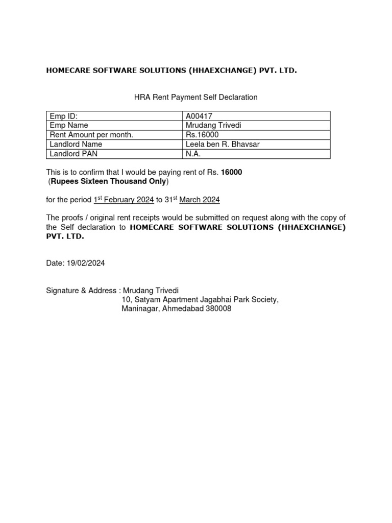 HRA Future Payment Declaration | PDF