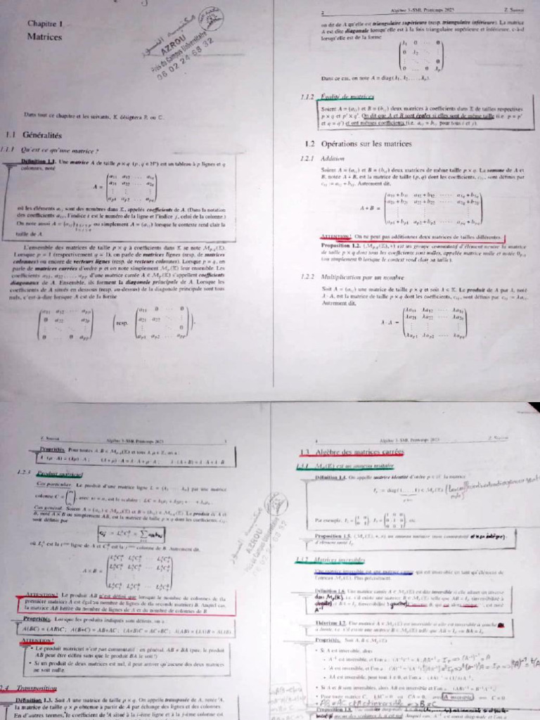 Cours D'algèbre Les Matrices | PDF