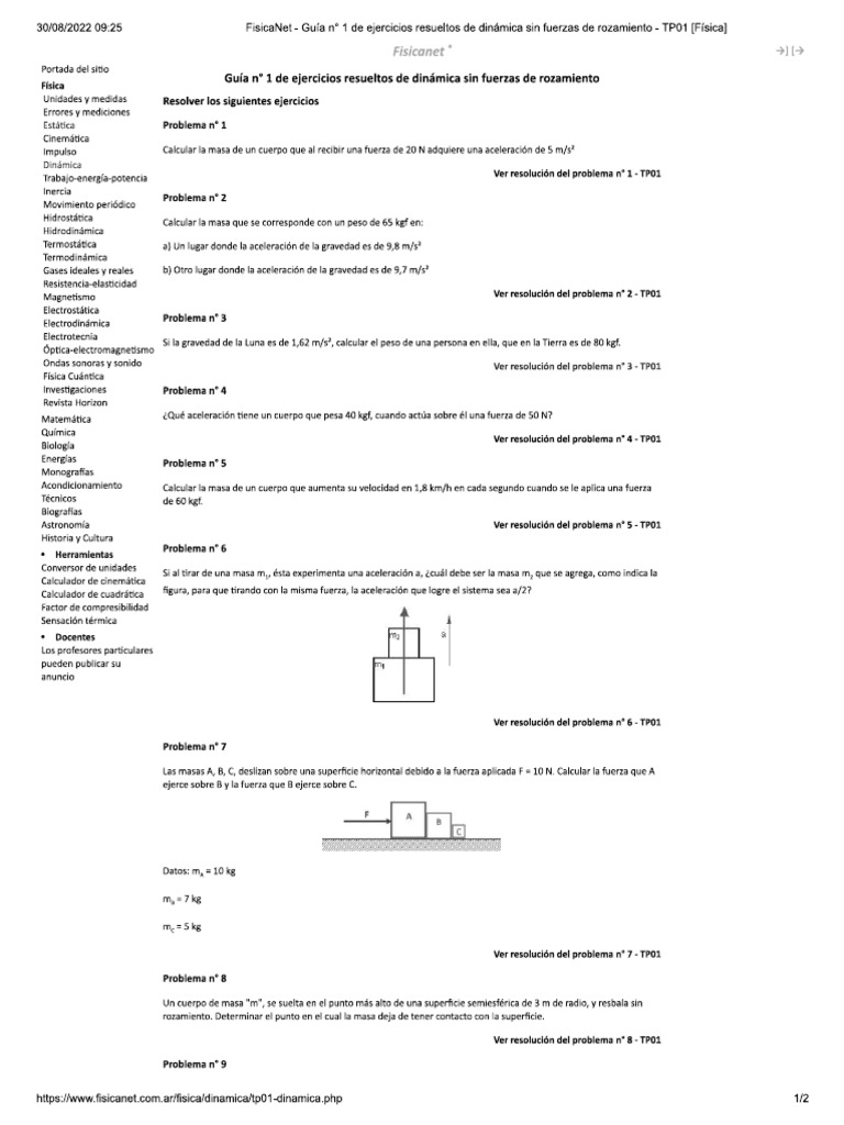 FisicaNet - Guía N° 1 de Ejercicios Res.. | PDF