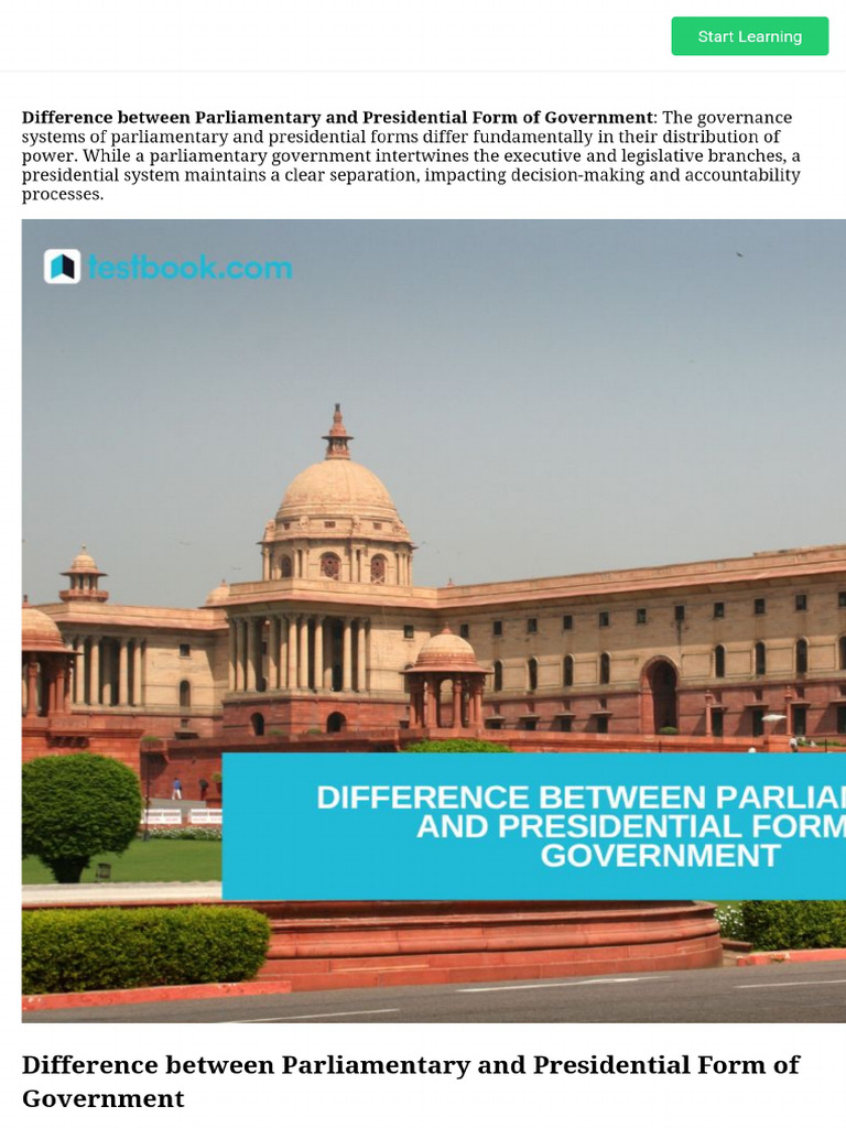 Difference Between Parliamentary and Presidential Form of Government | PDF