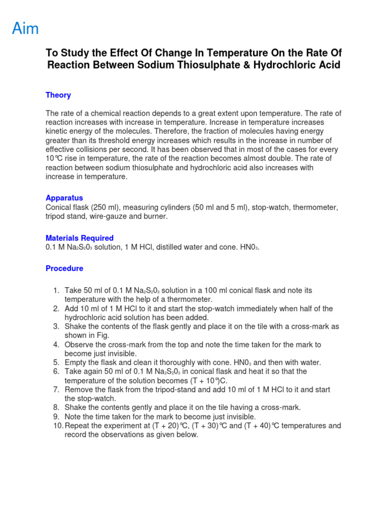 Effect of Change in Temperature On Rate of Reaction | PDF ...