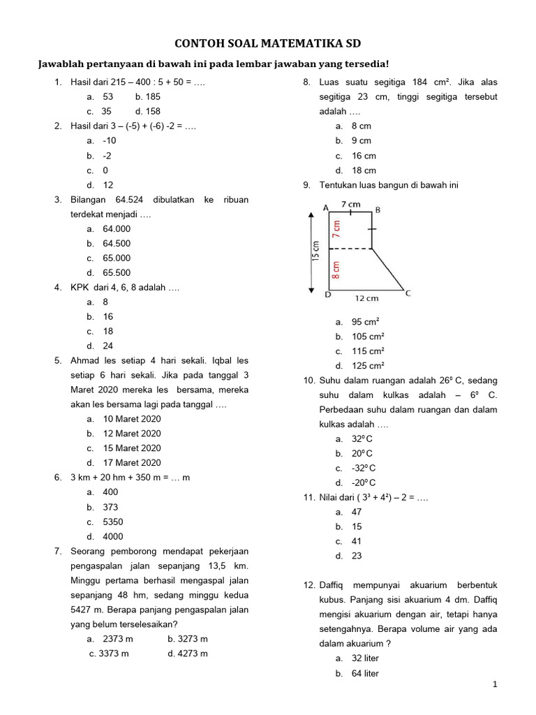 Contoh Soal Matematika SD | PDF